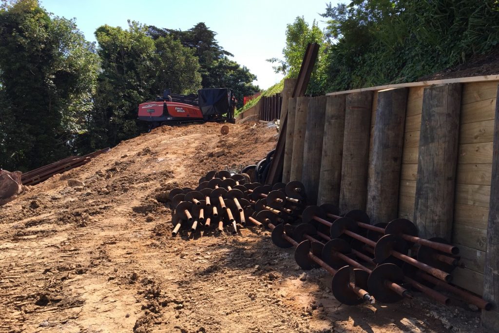 Engineer designed “horizontal Retaining wall tie back screws ...